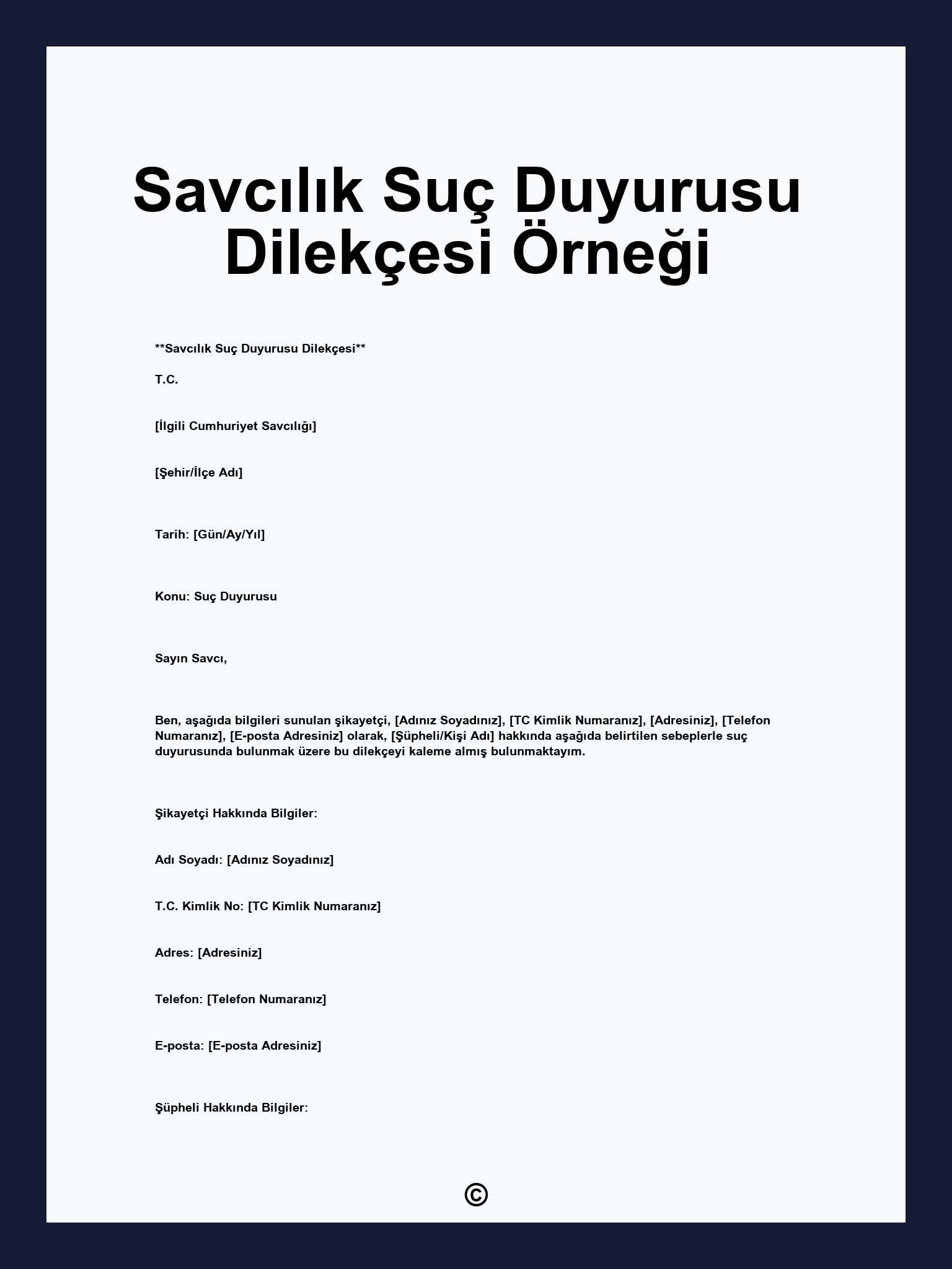 Savcılık Suç Duyurusu Dilekçesi Örneği